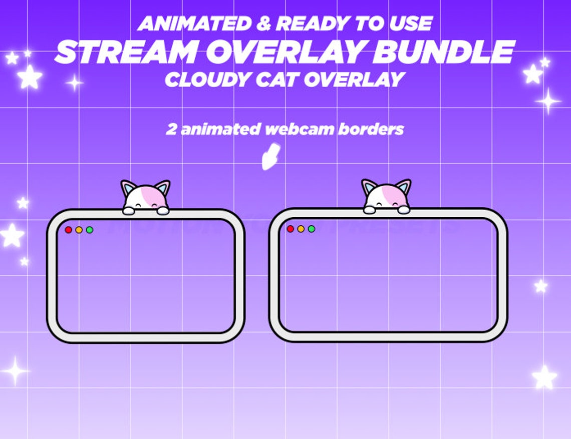 Animated Twitch Cloudy Cat Overlay Stream Pack Overlay Set - Etsy