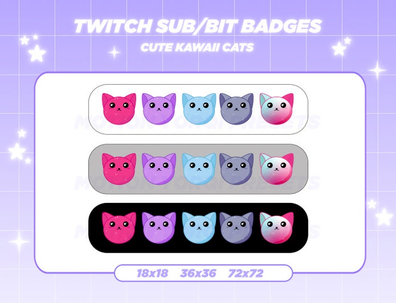 Cute Kawaii Cats Twitch Sub Badge, Bit Badges, Kawaii, Streamer Badges ...