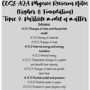 Topic 3 Particle Model of Matter GCSE AQA Physics combined & Triple ...