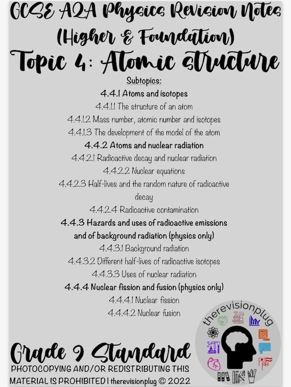 Topic 4 Atomic Structure Gcse Aqa Physics Combined And Etsy