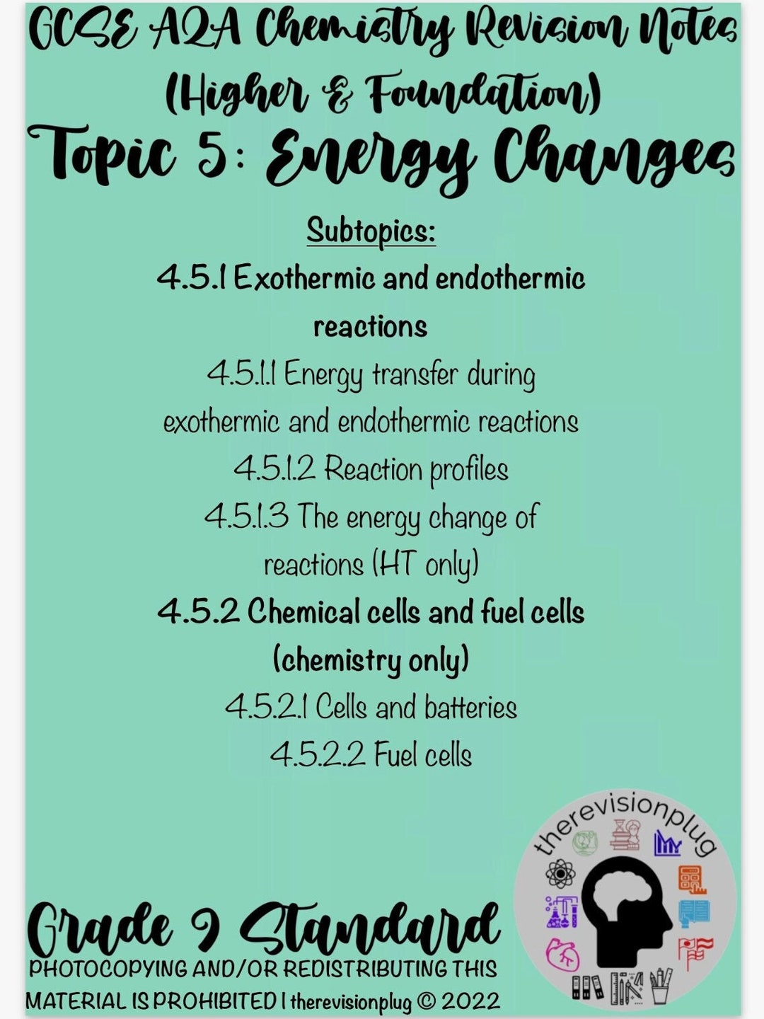 Topic 5 Energy Changes GCSE AQA Chemistry combined & Triple Revision ...