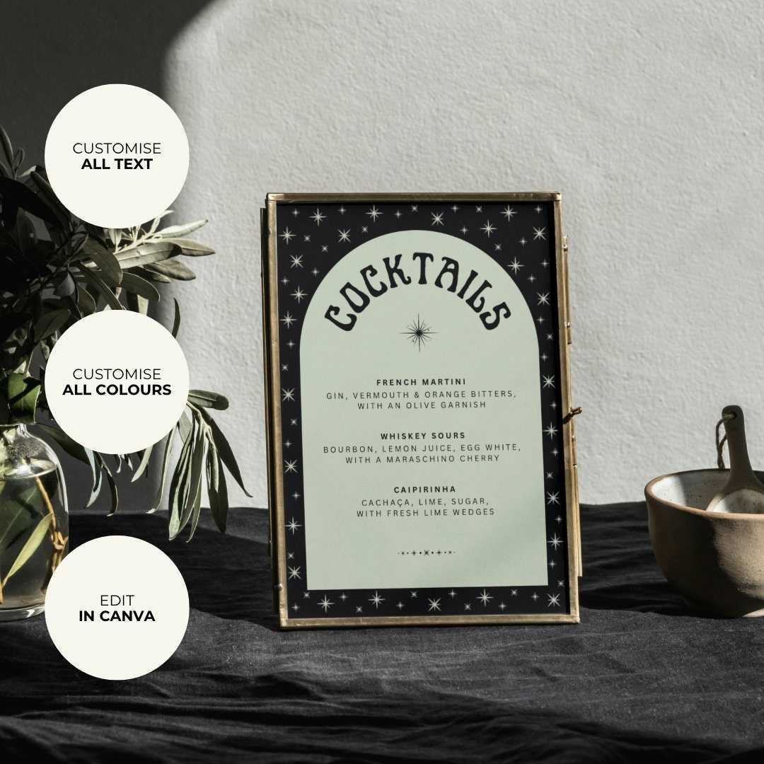 Tarot Card Cocktail Menu Template - Digital Editable Canva Bar Menu ...