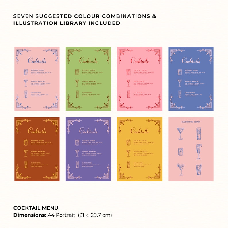 Wes Anderson Inspired Cocktail Menu - Digital Editable Canva Bar Menu ...