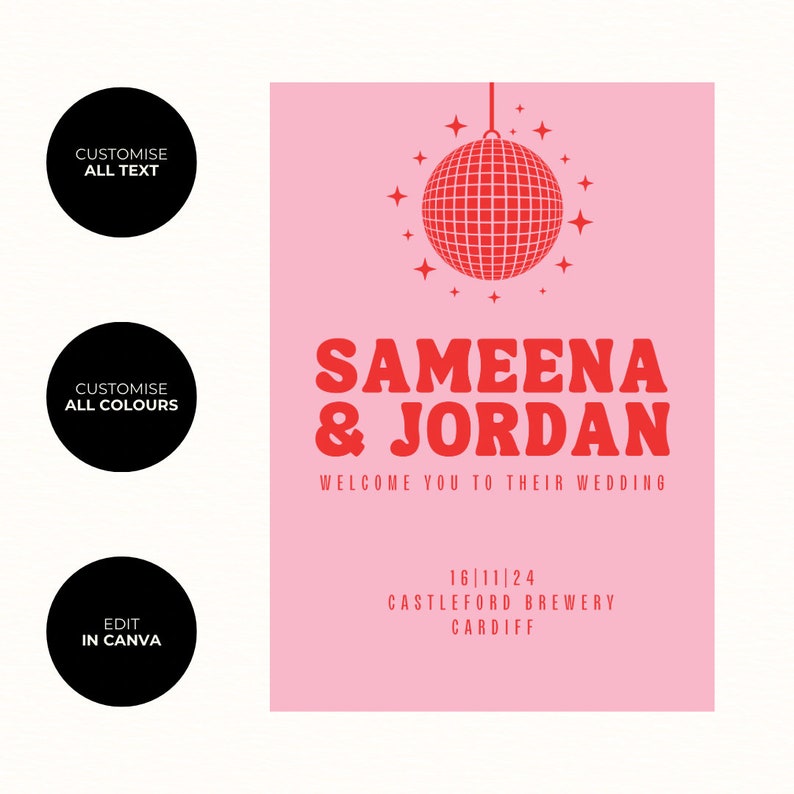 Wedding Welcome Sign - Digital Editable Canva Signage Template - Disco ...