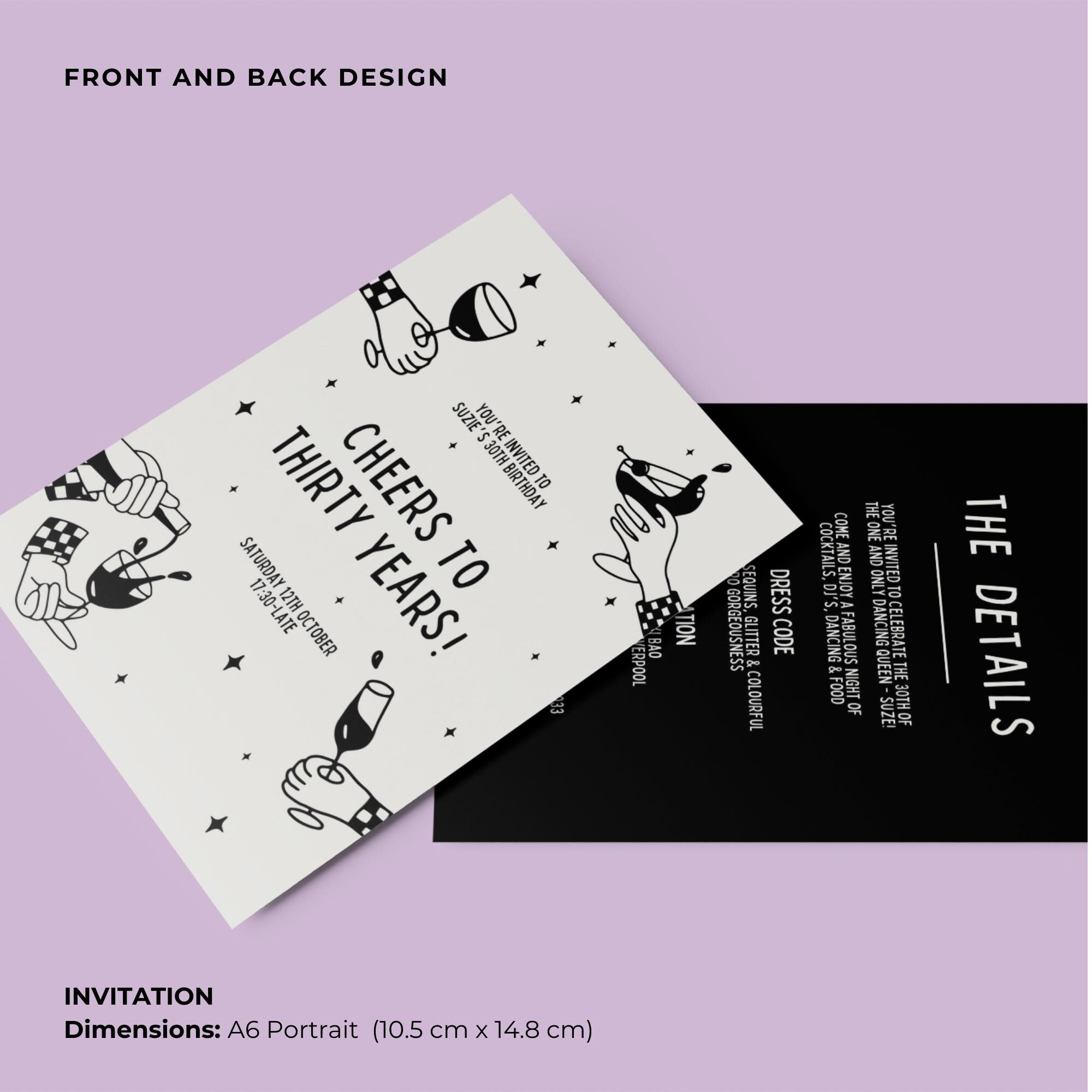 30th Birthday Invitation - Cheers to 30 Years Invite! Simple ...