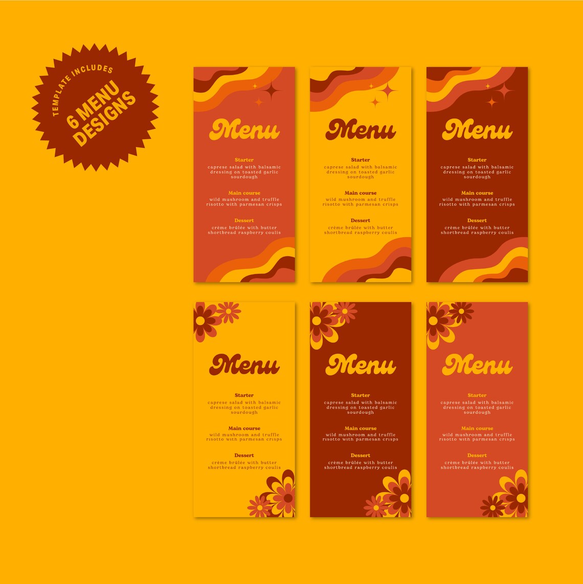 70s Wedding Menu - Digital Editable Canva Menu Template - Vintage Retro ...