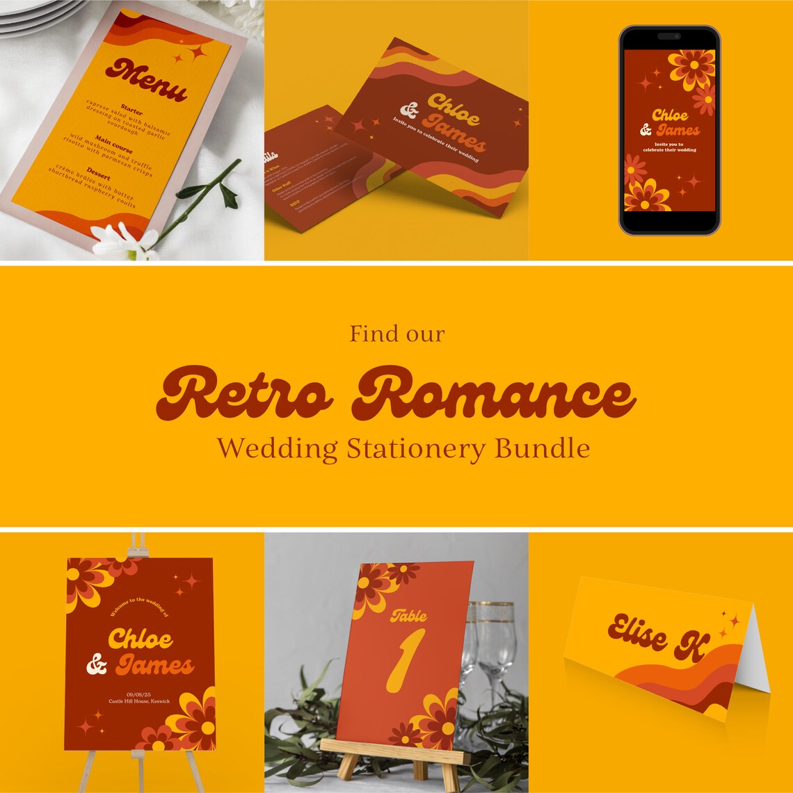 70s Wedding Menu - Digital Editable Canva Menu Template - Vintage Retro ...