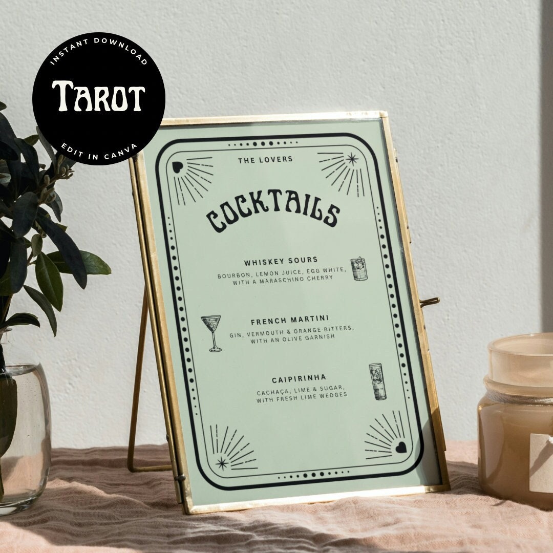 Tarot Card Cocktail Menu Template Digital Editable Canva Bar Menu ...