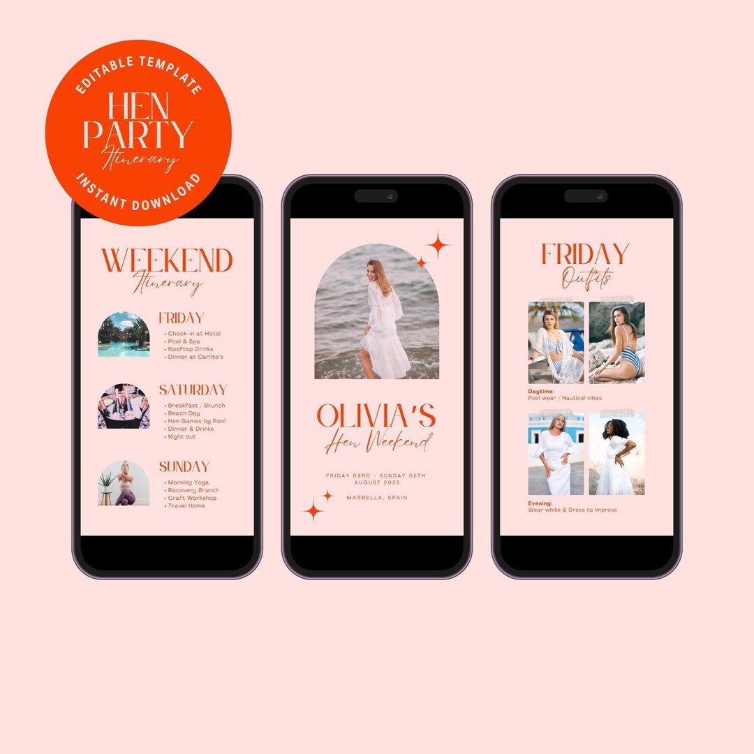 Hen Party Itinerary Template Mobile Weekend Planner - Etsy