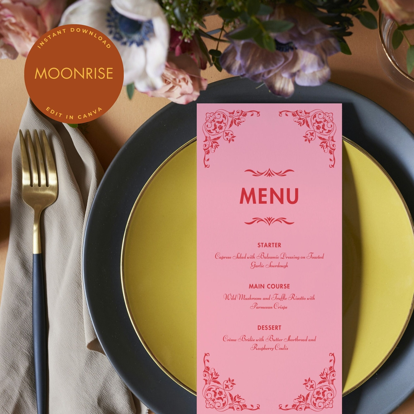 Wes Anderson Inspired Wedding Menu - Digital Editable Canva Template ...