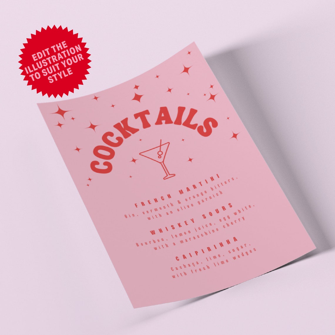 Cocktail Menu Digital Editable Canva Menu Template Disco Retro 70s Pink ...