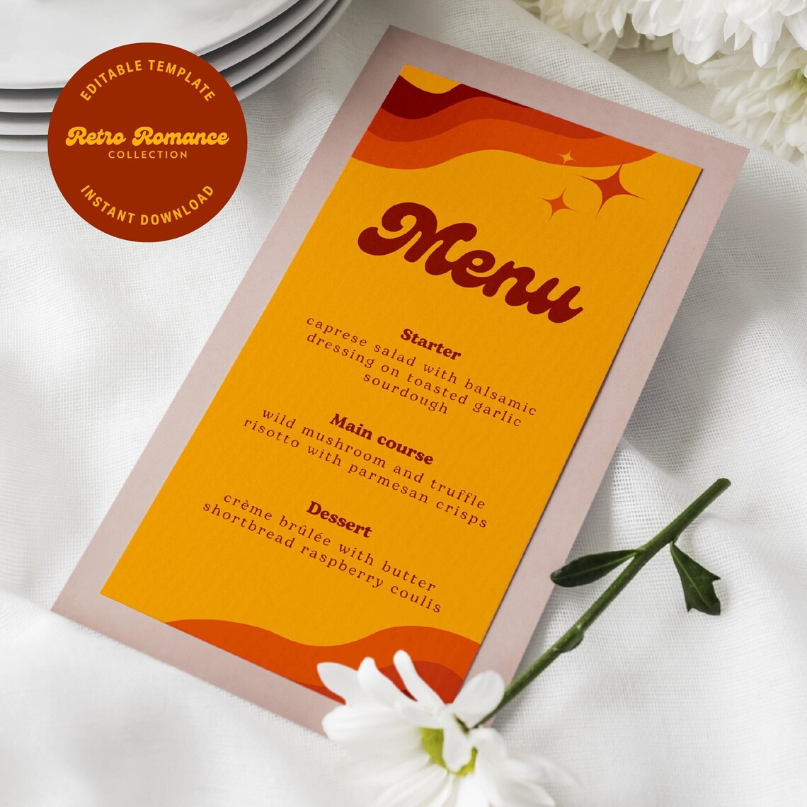 70s Wedding Menu - Digital Editable Canva Menu Template - Vintage Retro ...