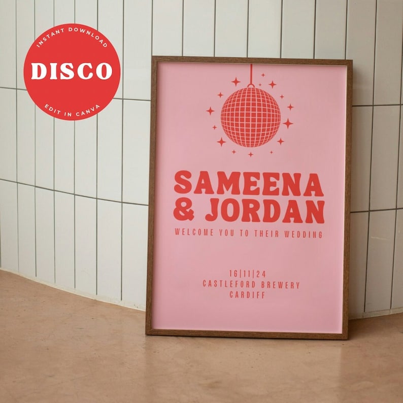 Wedding Welcome Sign - Digital Editable Canva Signage Template - Disco ...