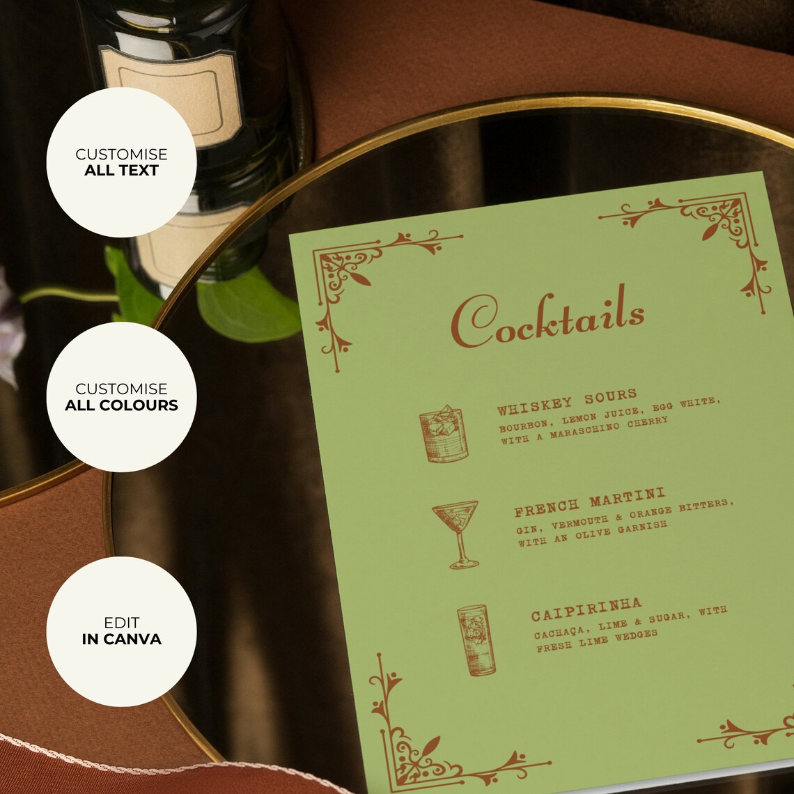 Wes Anderson Inspired Cocktail Menu - Digital Editable Canva Bar Menu ...