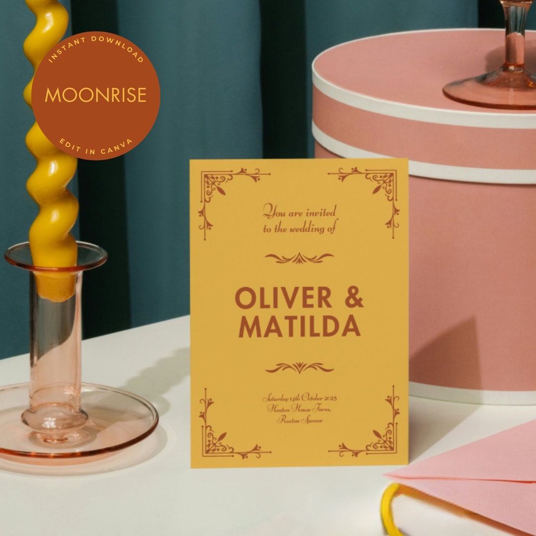 Wes Anderson Inspired Wedding Invitation - Digital Editable Canva ...