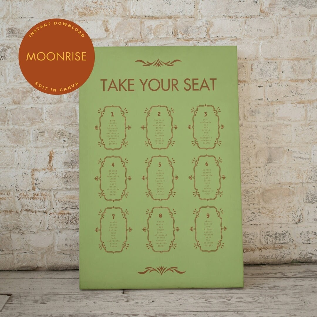 Wes Anderson Inspired Wedding Table Plan Board - Digital Editable Canva ...