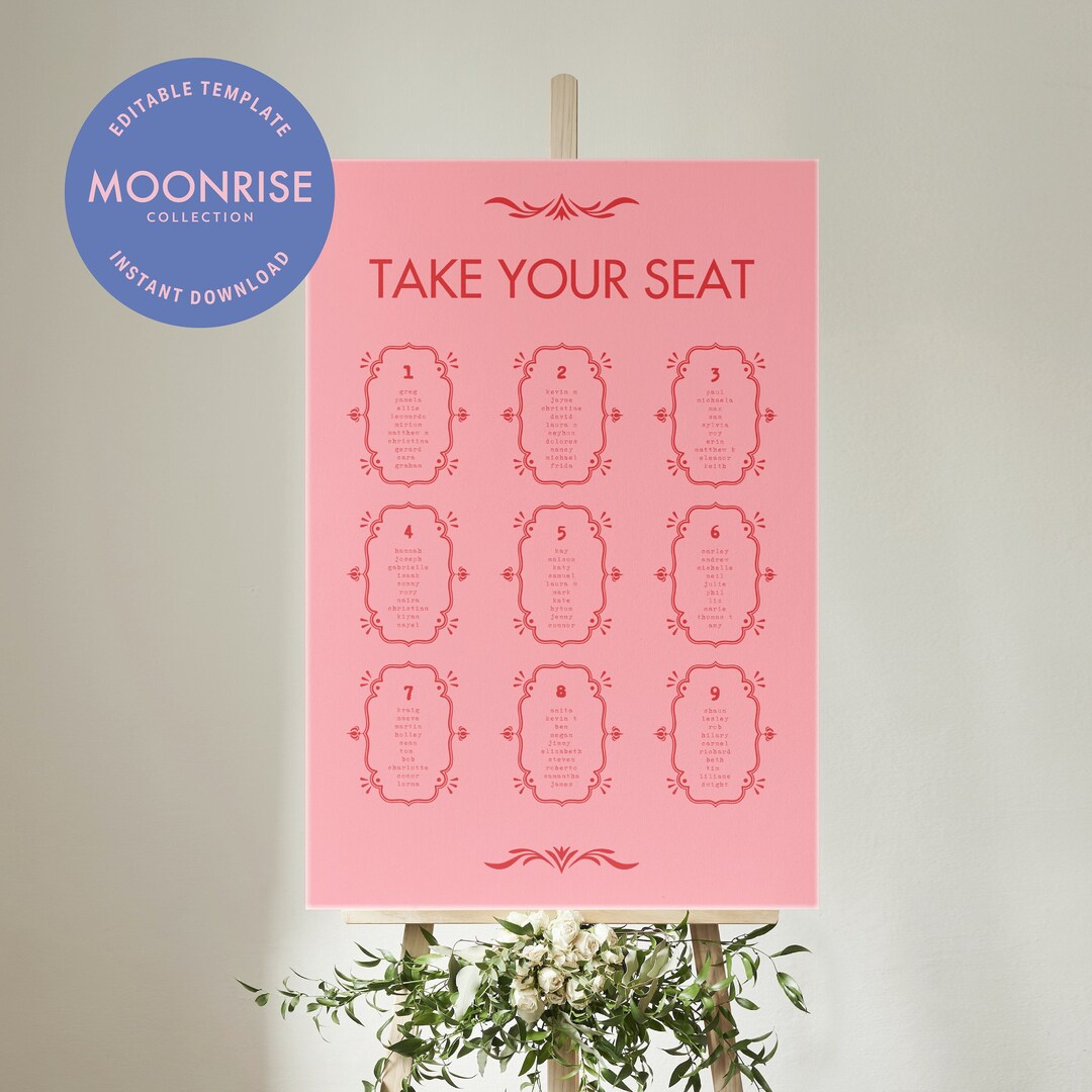 Wes Anderson Inspired Wedding Table Plan Board Digital Editable Canva ...