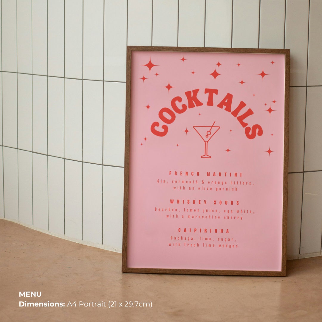Cocktail Menu - Digital Editable Canva Menu Template - Disco Retro 70’s ...