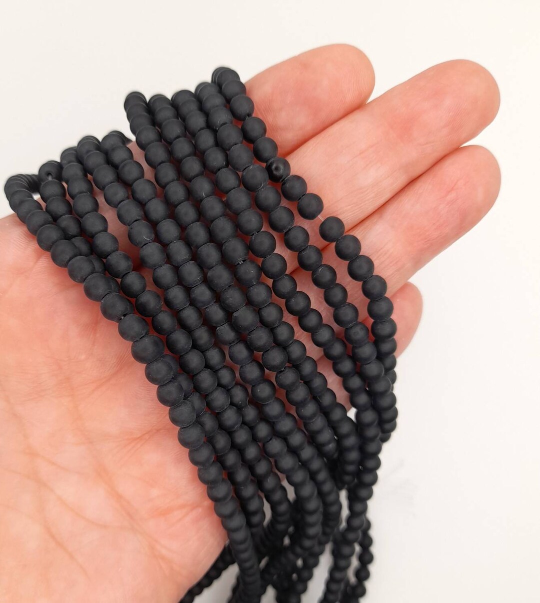 4 Strands Opaque Black Frosted Round Glass Beads 4mm Hole - Etsy