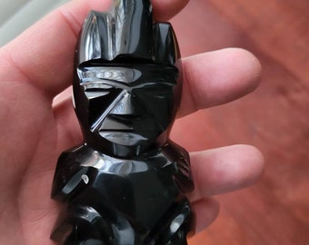Mayan Aztec Obsidian Figurines, Carved Stone Obsidian Aztec God ...