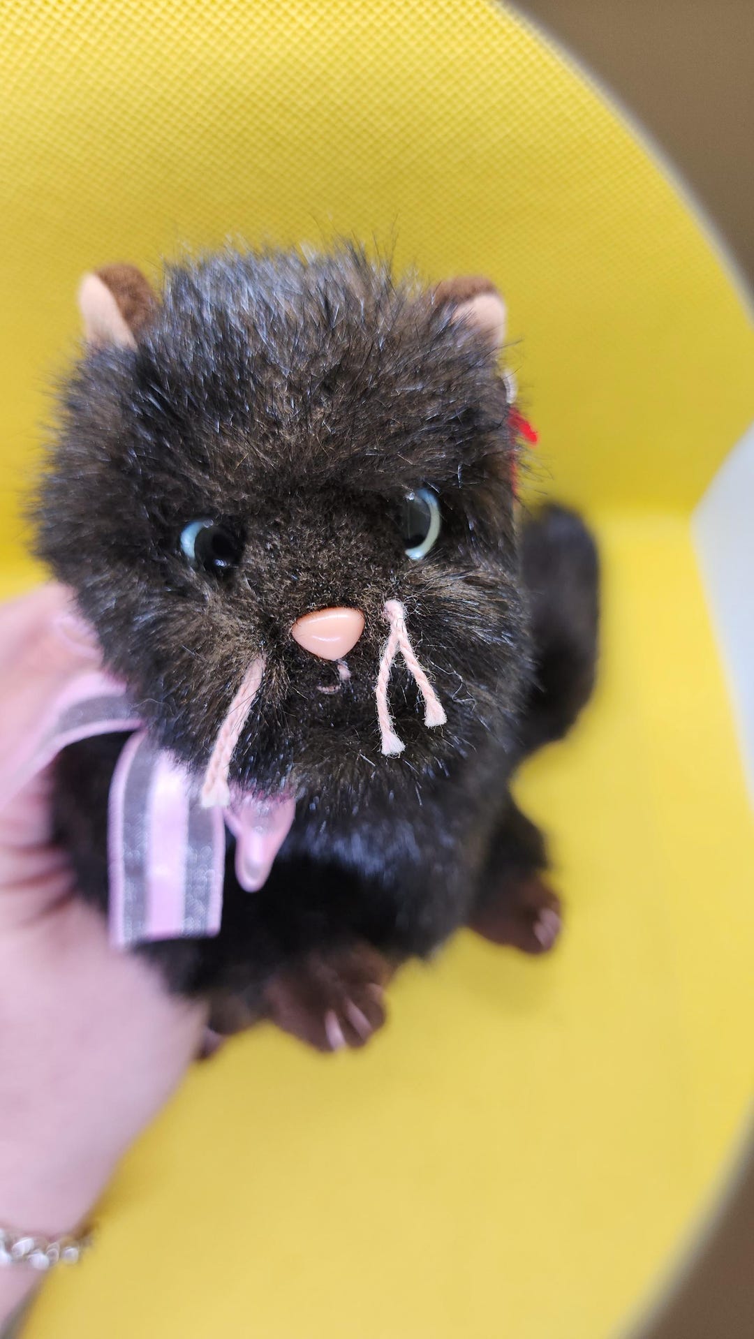 Heiress TY Beanie Cat, Black Fluffy Toy With Pink Ribbon - Etsy
