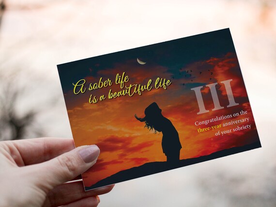 THREE YEAR Sober Anniversary Card Sunset One Year Sober - Etsy