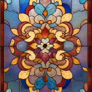 Custom Baroque Stained Glass Window Film – Ornamental Symmetrical ...