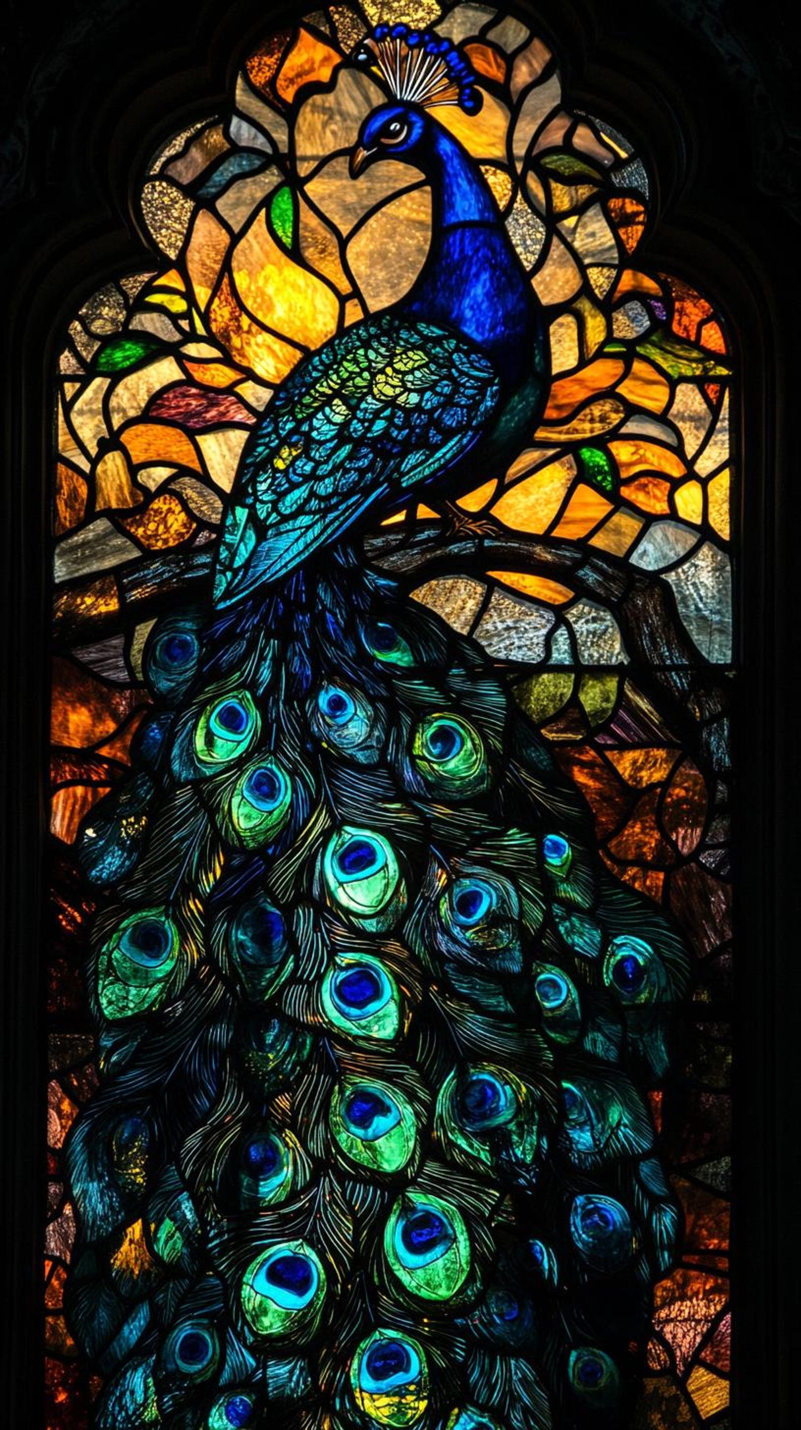 Peacock Stained Glass Window Panel, Majestic Feather Design for ...