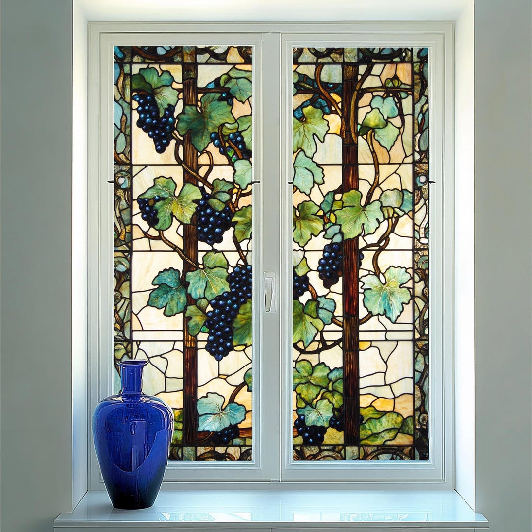 Customized Grapevine Stained Glass Window Film – Frosted Privacy Static ...