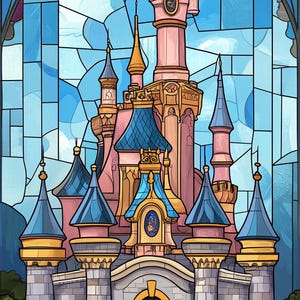 Custom Castle Stained Glass Window Film - Enchanting Fairytale Design ...