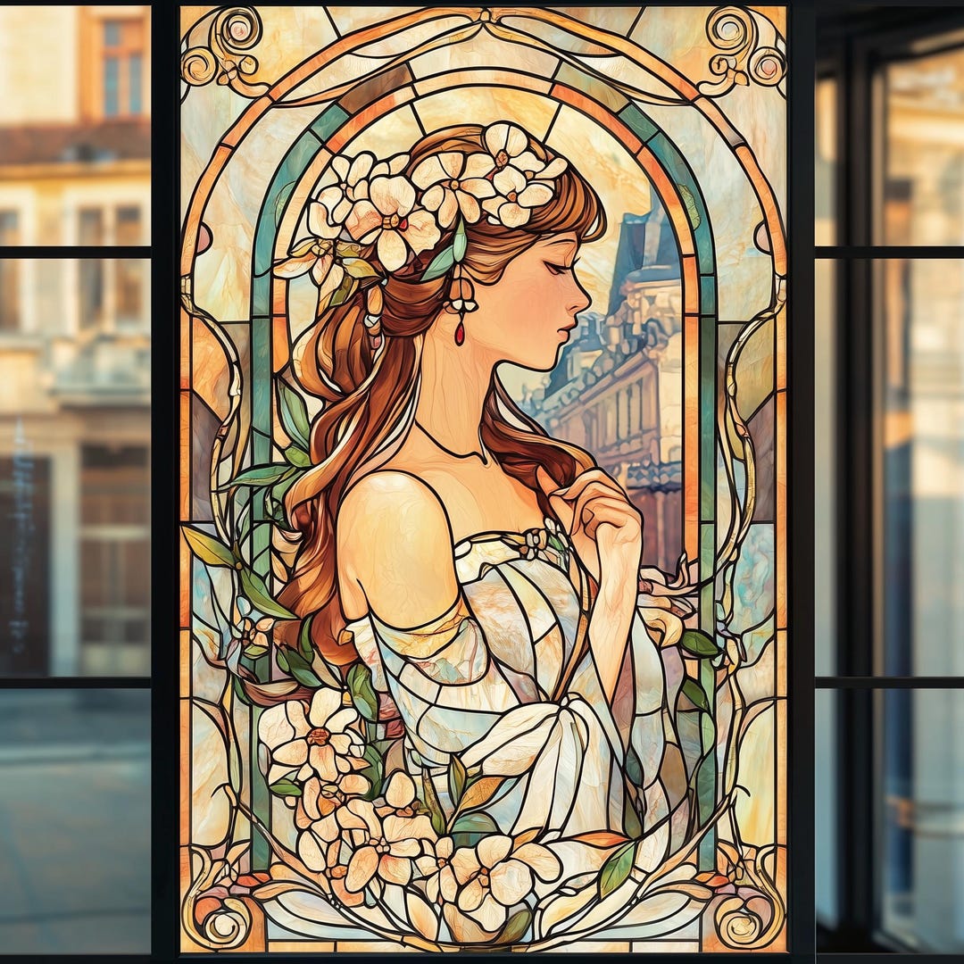 Stained Glass Woman Window Art Film – Custom Design, Static Cling for ...