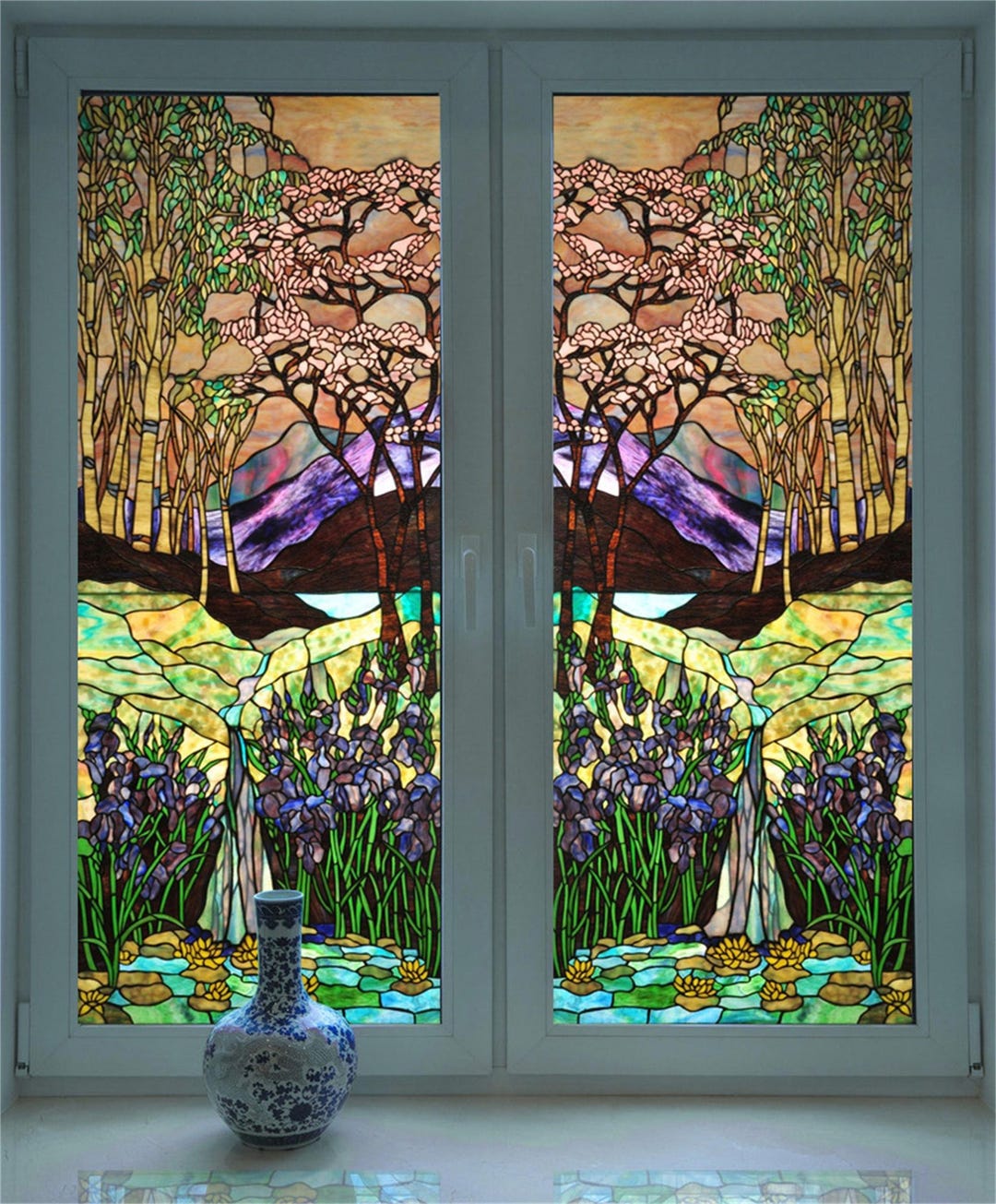 Custom Size Stained Glass Window Film – Privacy Tree Design, Static ...
