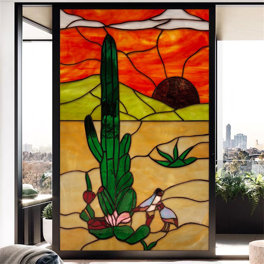 Customizable Stained Glass Window Cling - Frosted Church Crosses Design ...