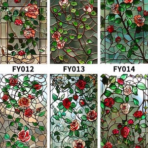 Custom Stained Glass Window Film Elegant Rose Floral Design for French ...
