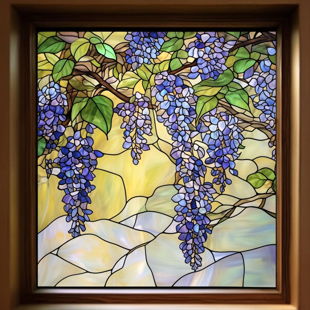 Stained Glass Window Film Purple Wisteria Floral Design Window Privacy ...