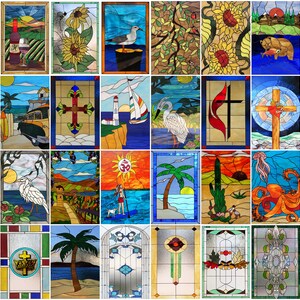 Customizable Stained Glass Window Cling - Frosted Church Crosses Design ...