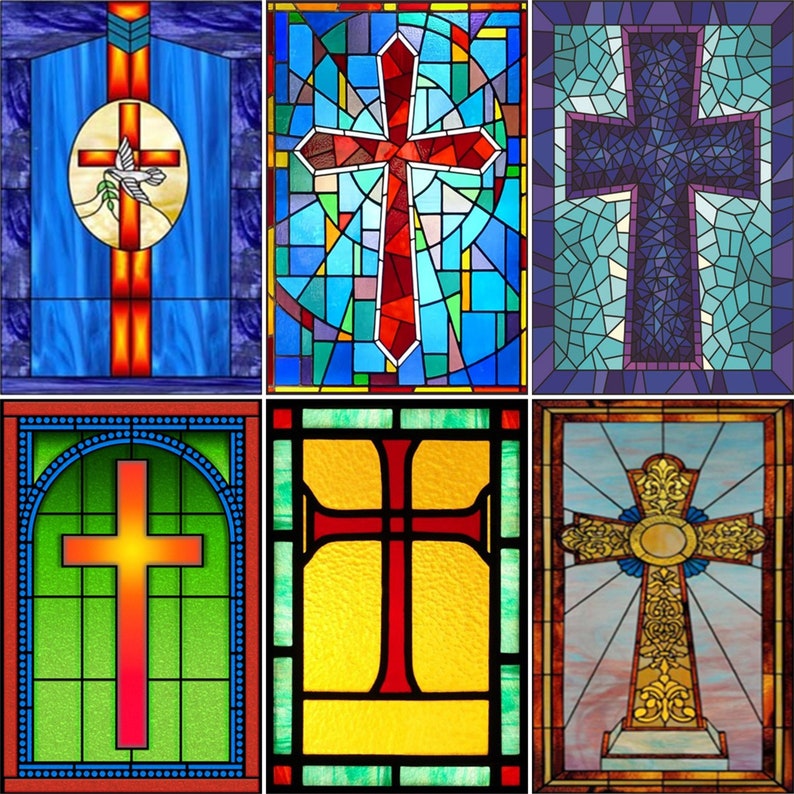 Window Film Frosted Stained Glass Films Cross Static Cling Church Home ...