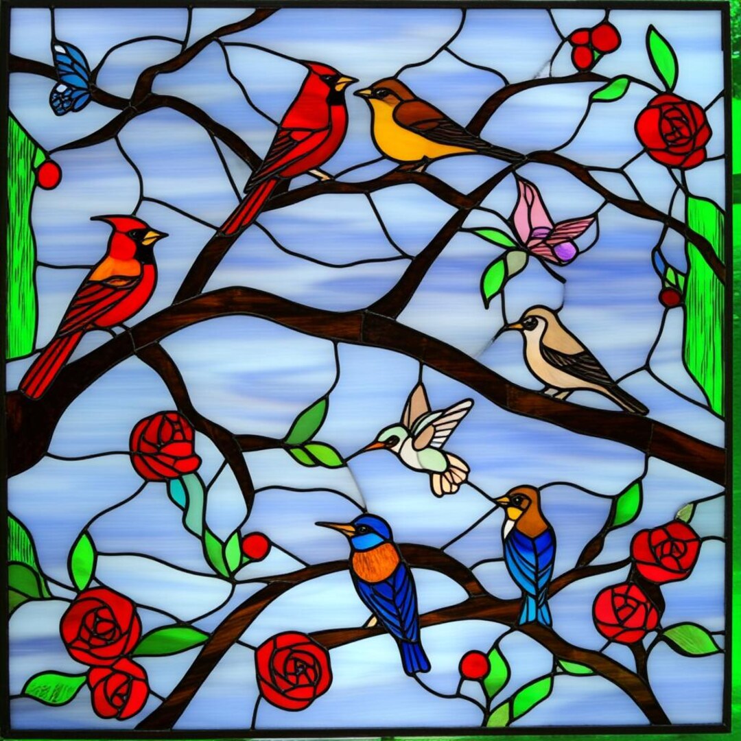 Stained Glass Window Film Bird Design Frosted Privacy Static Cling ...