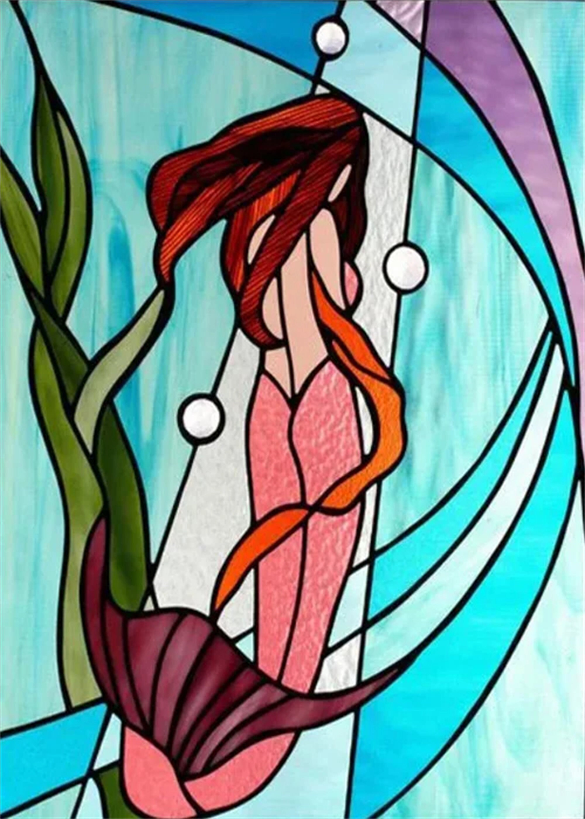 Window Stained Glass Films,mermaid,flower Fairy,people Painting ...