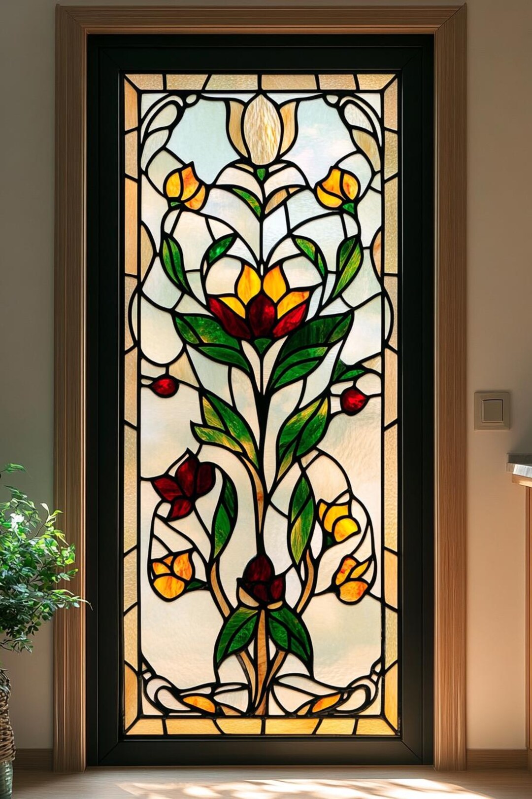 Handcrafted Stained Glass Window Film - Exquisite Floral and Scrollwork ...
