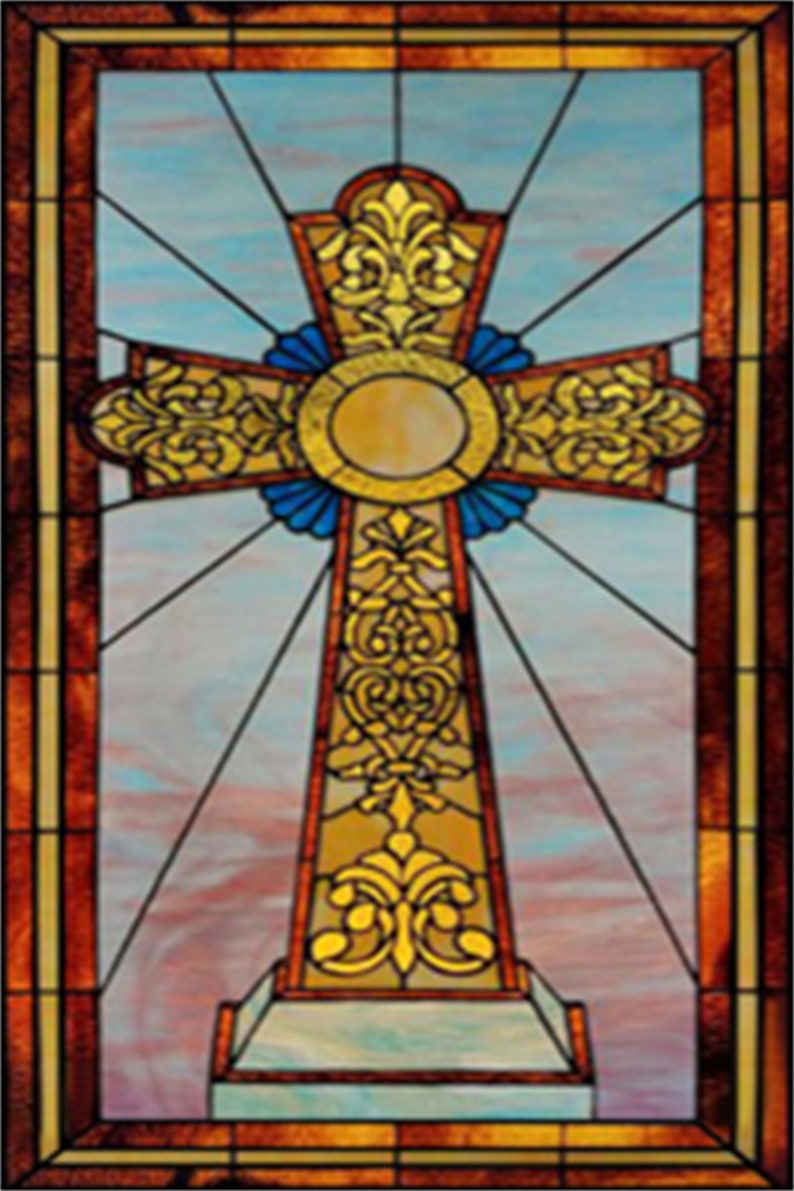 Window Film Frosted Stained Glass Films Cross Static Cling Church Home ...