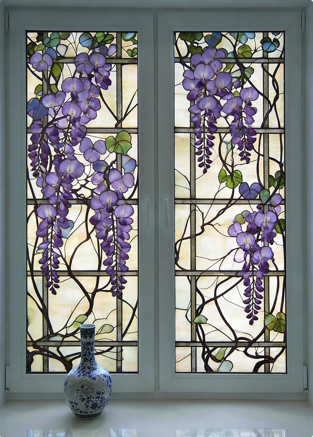 Purple Wisteria Stained Glass Window Film, Custom Size Privacy Decor - Etsy