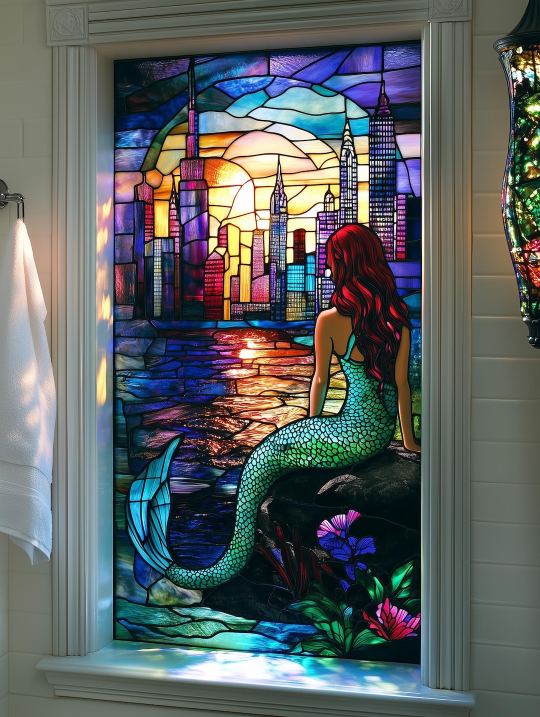 Translucent Mermaid Stained Glass Mural – Peel and Stick, Self-adhesive ...
