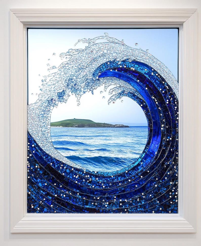 Custom Ocean Wave Stained Glass Window Film Mosaic Style Privacy ...