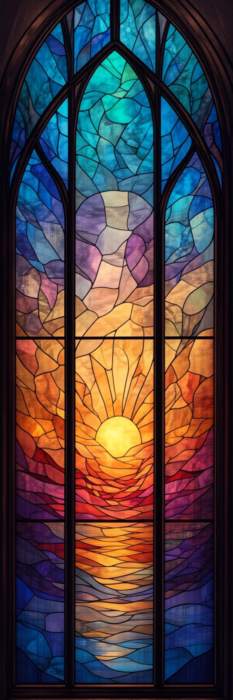 Gothic Sunset Stained Glass Window Film Frosted Privacy Static Cling ...