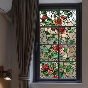 Custom Stained Glass Window Film - Elegant Rose Floral Design for ...