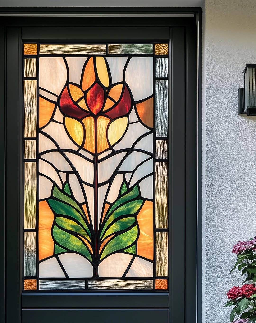 Custom Floral Stained Glass Window Film – Elegant Tulip Design, Privacy ...