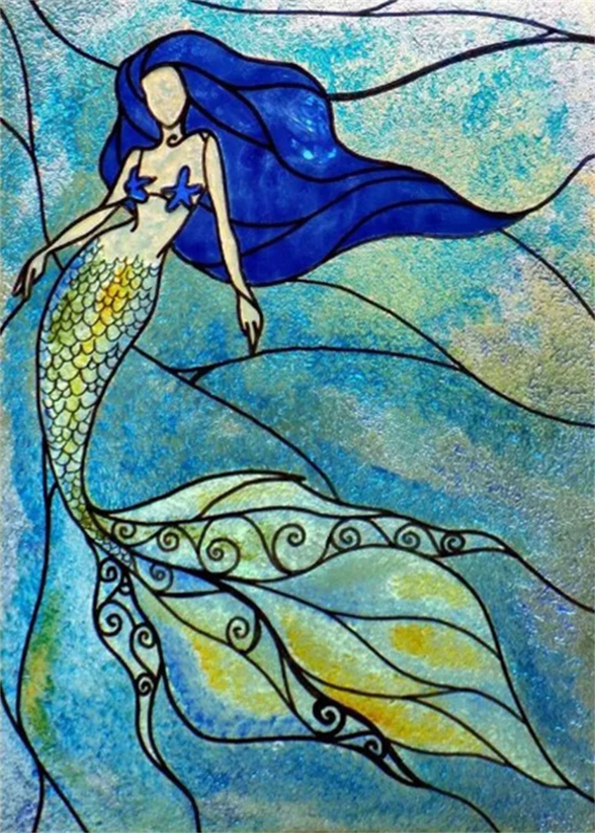 Window Stained Glass Films,mermaid,flower Fairy,people Painting ...