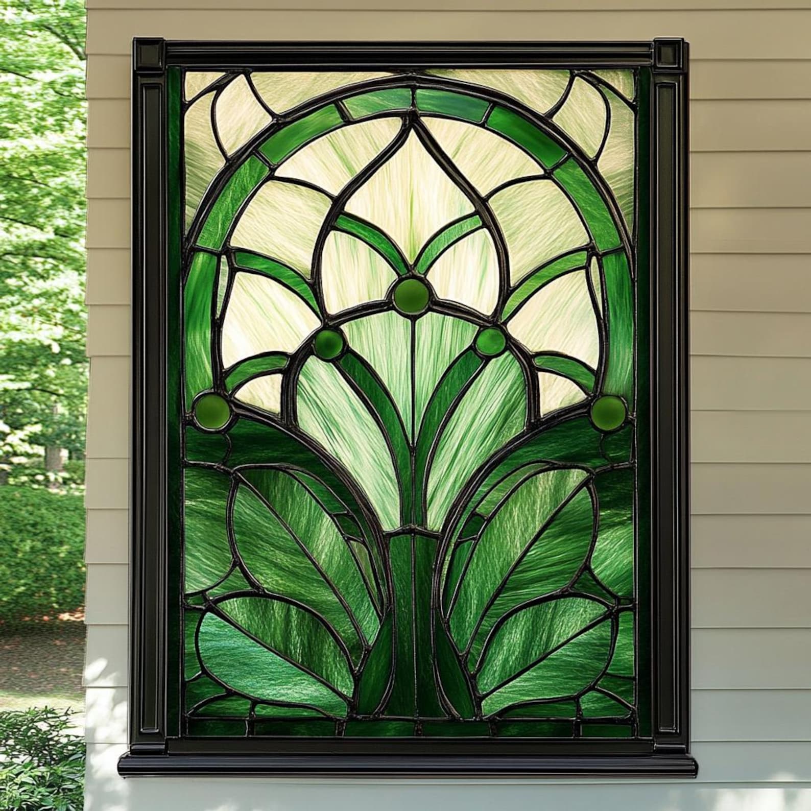 Handcrafted Stained Glass Window Cling - Ornate Botanical Leaf Pattern ...