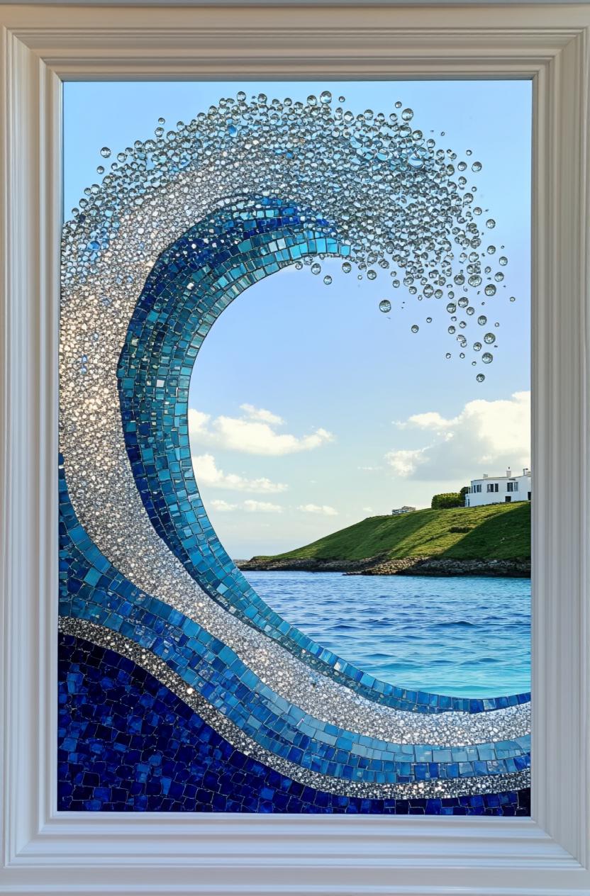 Ocean Wave Stained Glass Window Film Frosted Privacy Static Cling ...